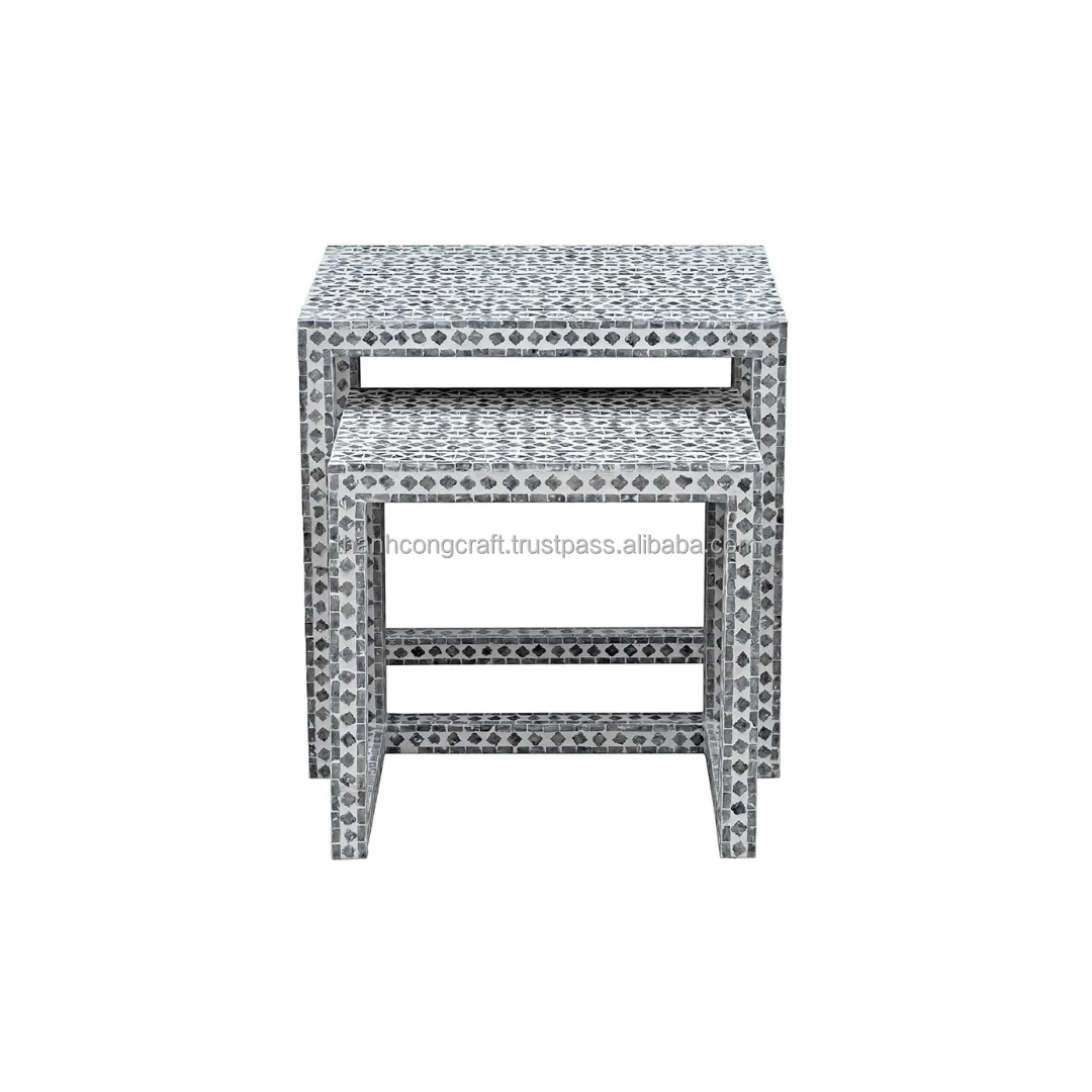 Modern Black Handmade Shell Coated Inlay Mother of Pearl Stool Side ...
