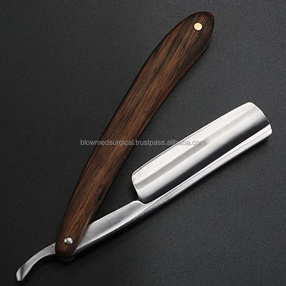 Top Quality Wooden Handle Straight Edge Razor For Men Stainless Steel ...