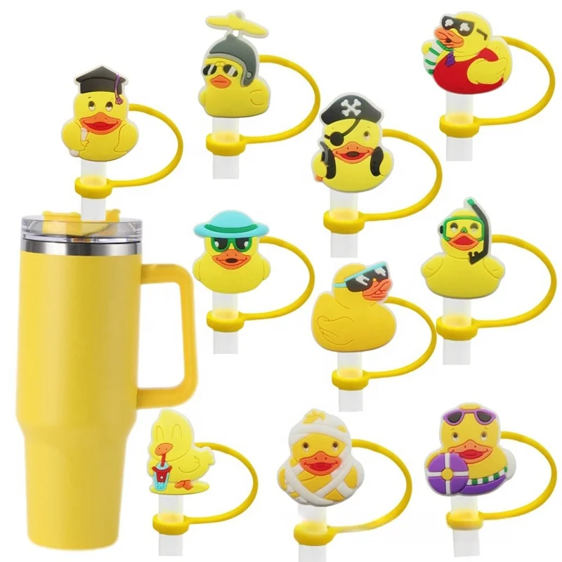 Cartoon Little Yellow Duck Silicone Straw Cap 8/10mm Creative Pvc Beads ...
