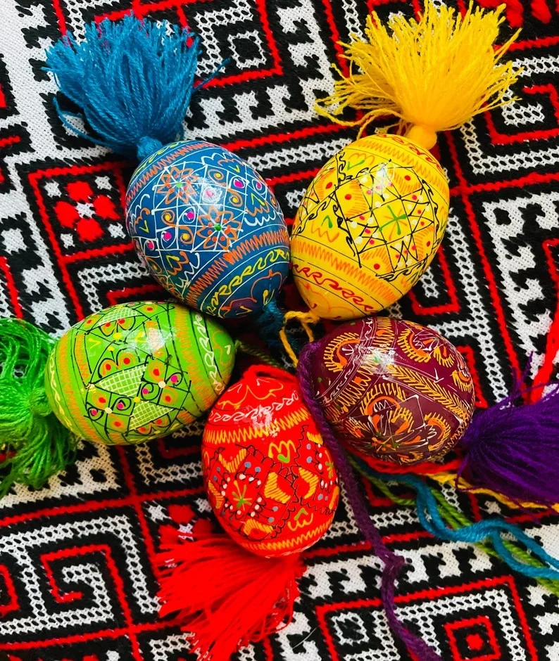Hand Painted Wooden Pysanky Easter Eggs Ukrainian Pysanki Easter SET of ...