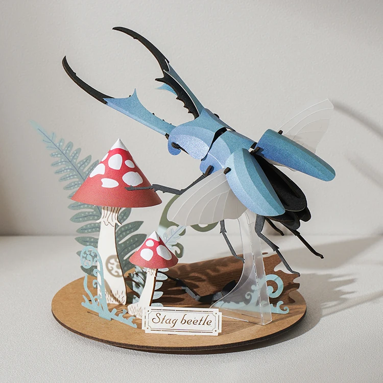 [4r] Handmade Glue-free Assembly 3d Paper Insect Stag Beetle Diy Kit ...