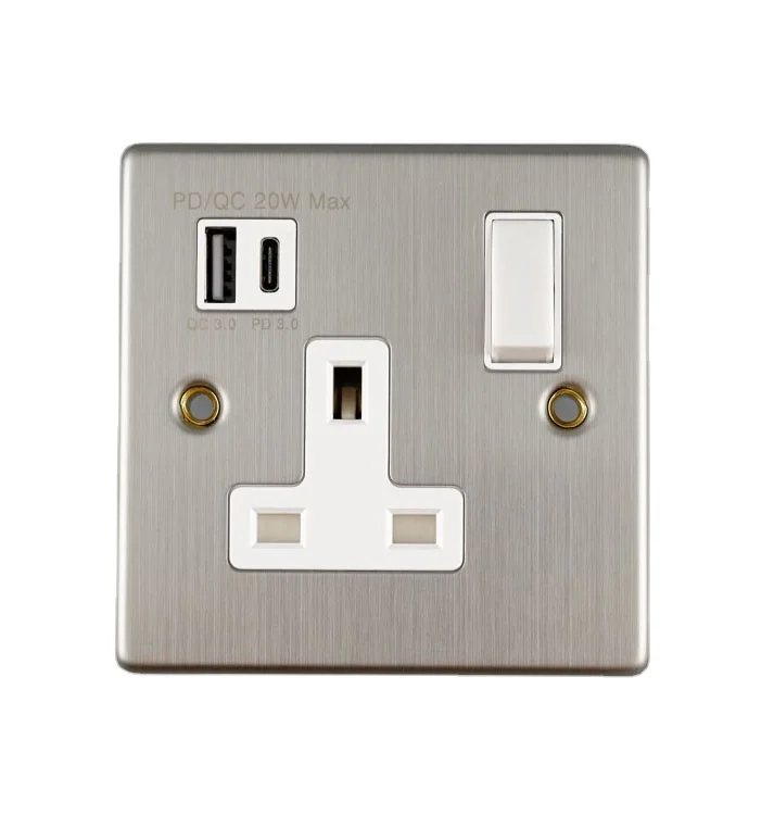 WK USB C and USB A 13A Single Wall Switched USB Socket (PD3.0 20W ...