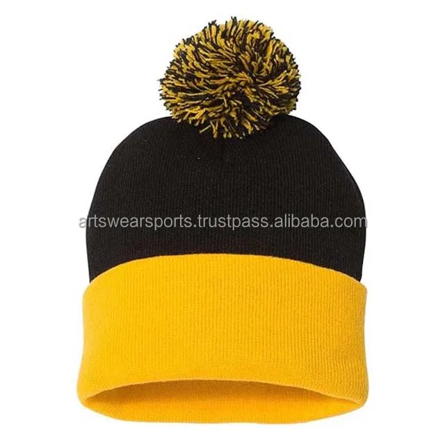Two Tone Color Pom Beanies Cuffed Cap Winter Warm Wholesale Price Hot ...
