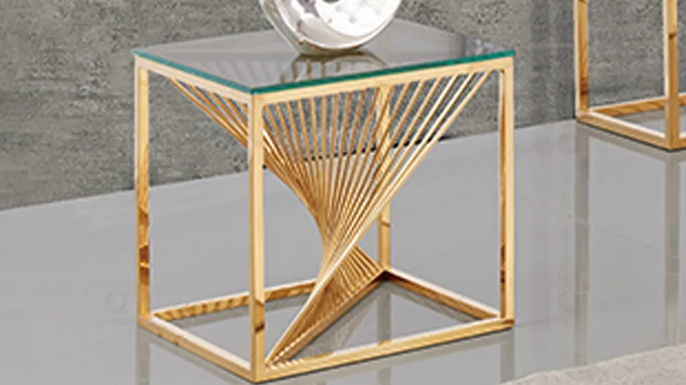 European Style Gold Side Table Modern Living Room Sofa Simple Line ...
