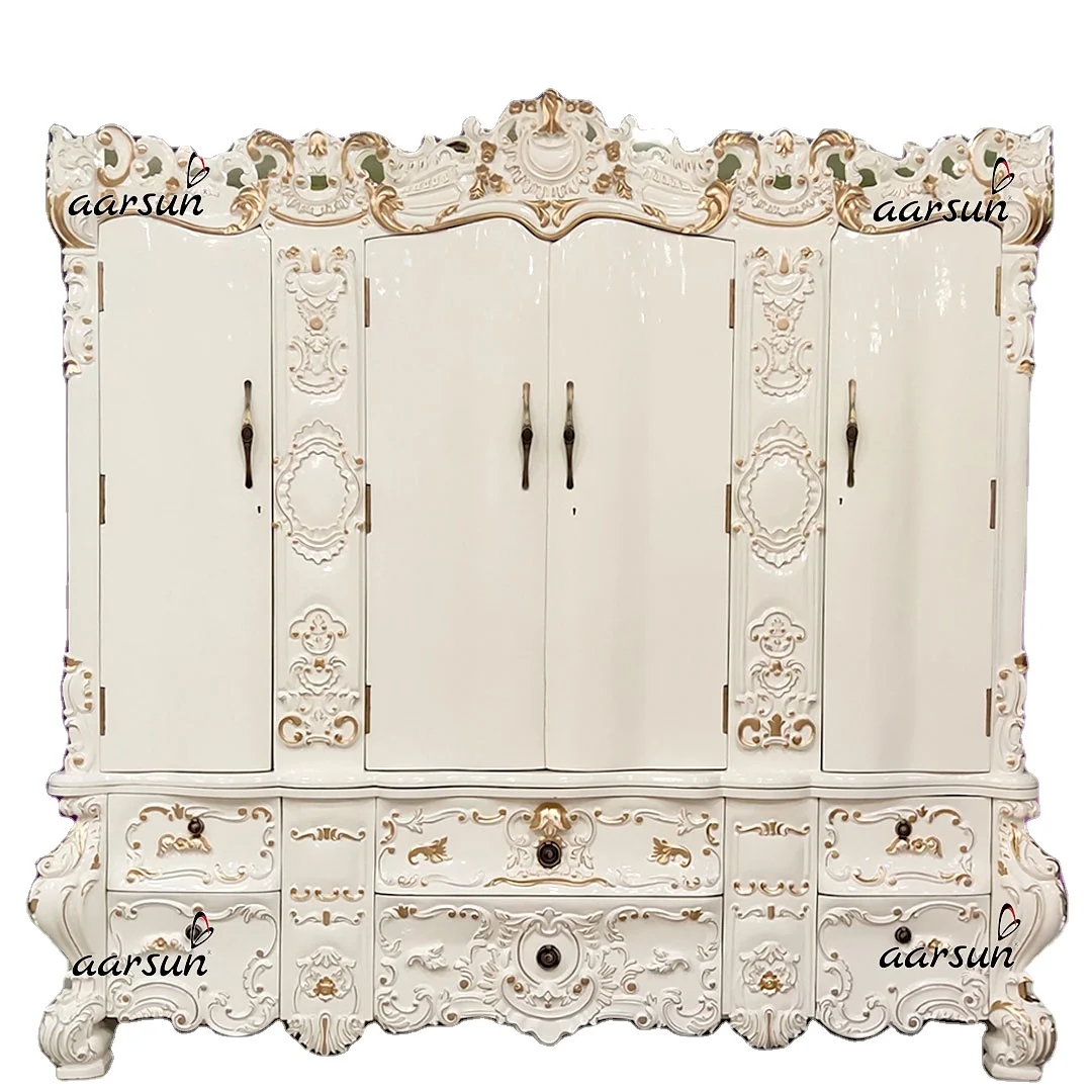 Aarsun Royal Closet Glossy White With Gold Highlighting Wardrobe Design ...