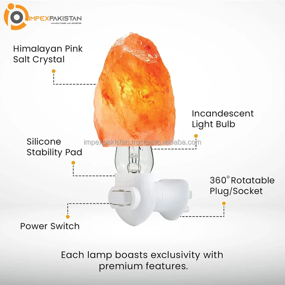 Hand Carved Natural Pink Crystal Rock Salt Rotatable Wall Plug For ...