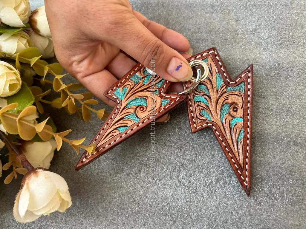 Hand Carved Tooled Leather Key Chains - Cute & Durable