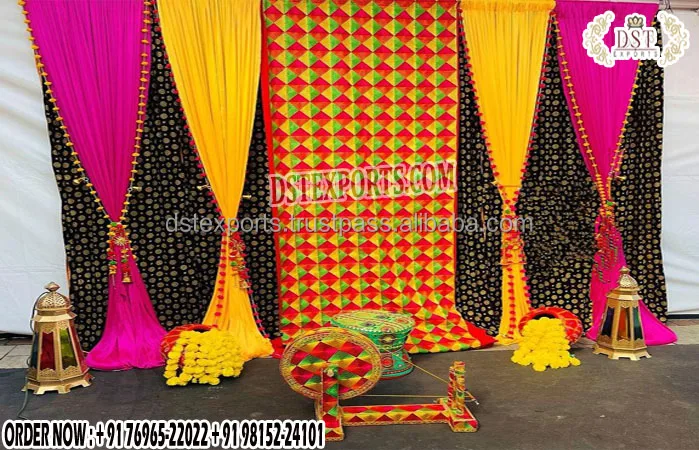 Indian Mehndi Decor Phulkari Backdrop for Stage Punjabi Wedding Mehndi ...