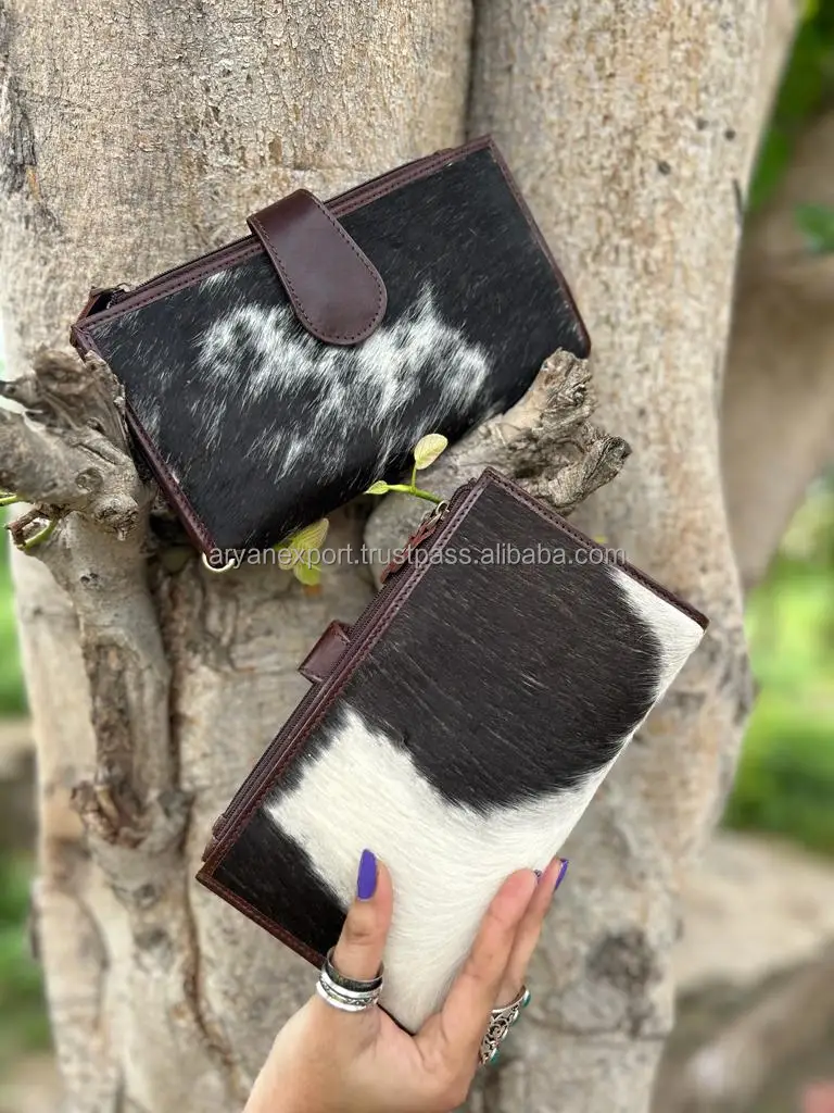 New Real Handmade Hair On Hide Wallets For Women Slim Wallet Bifold ...