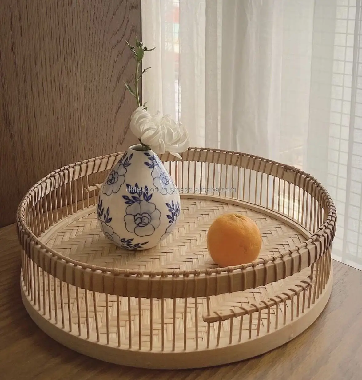 DHT Boho Breakfast Serving Tray Handicraft Round Wood Rattan Basket ...