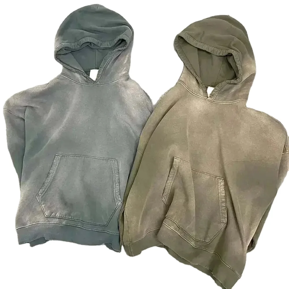 100% Cotton Custom Streetwear Ripped Hoodies Men Stone Acid Wash Hem ...