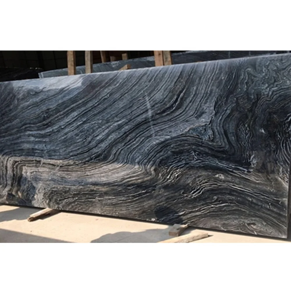 Exotic Wave Grey Marble Slab Natural Stone Bookmatched Bold Veins ...