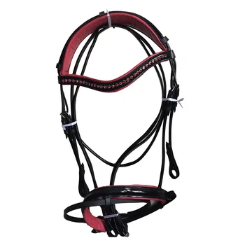 Red & Black Patent Leather Horse Dressage Bridle With Crystal Browbands ...
