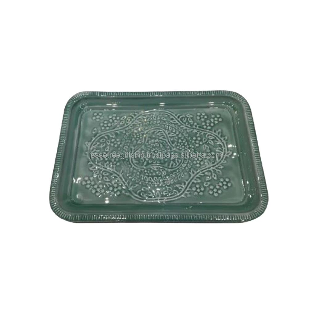 Decorative Enameled Metal Sheet Luxury Tray With Green Powder Coating ...