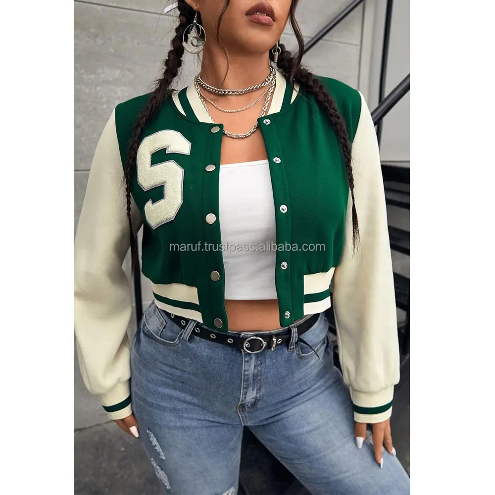 White & Green Color Women Varsity Jacket New Arrival Women High Quality ...