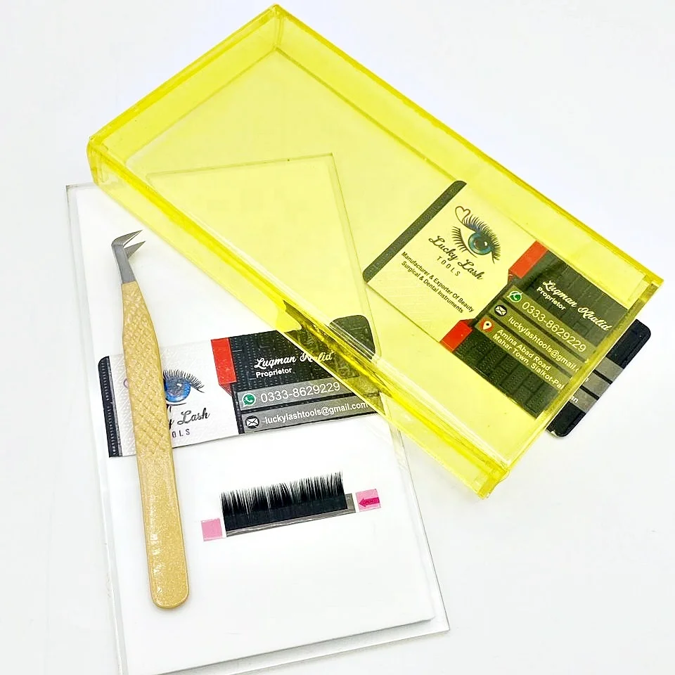 Yellow Color Acrylic Lash Tile with Cover Custom Logo Lash Tray ...