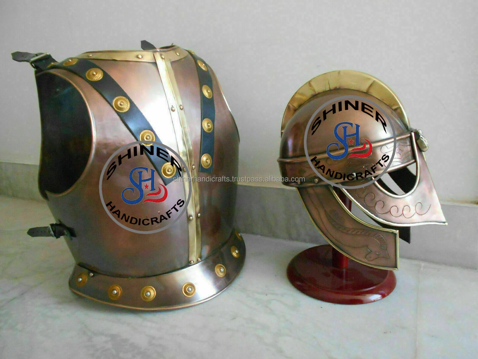 Medieval Breastplate Armor Jacket With Viking Helmet Copper 18 Gauge ...