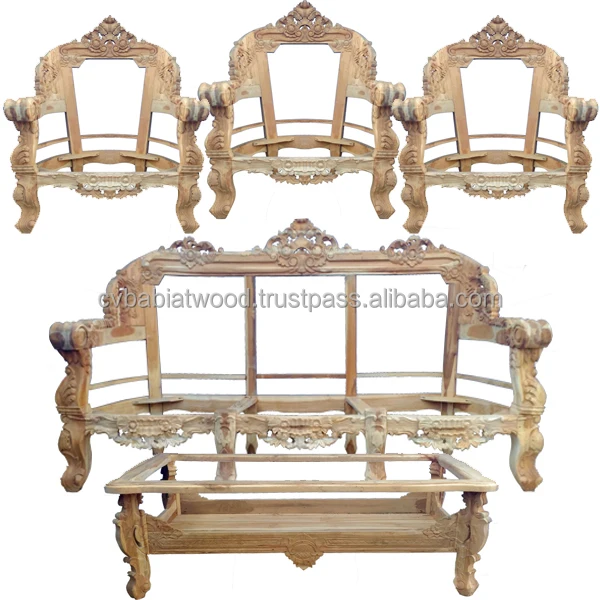 European Style Handmade Teak Wood Carving Unfinished Sofa Set Furniture ...