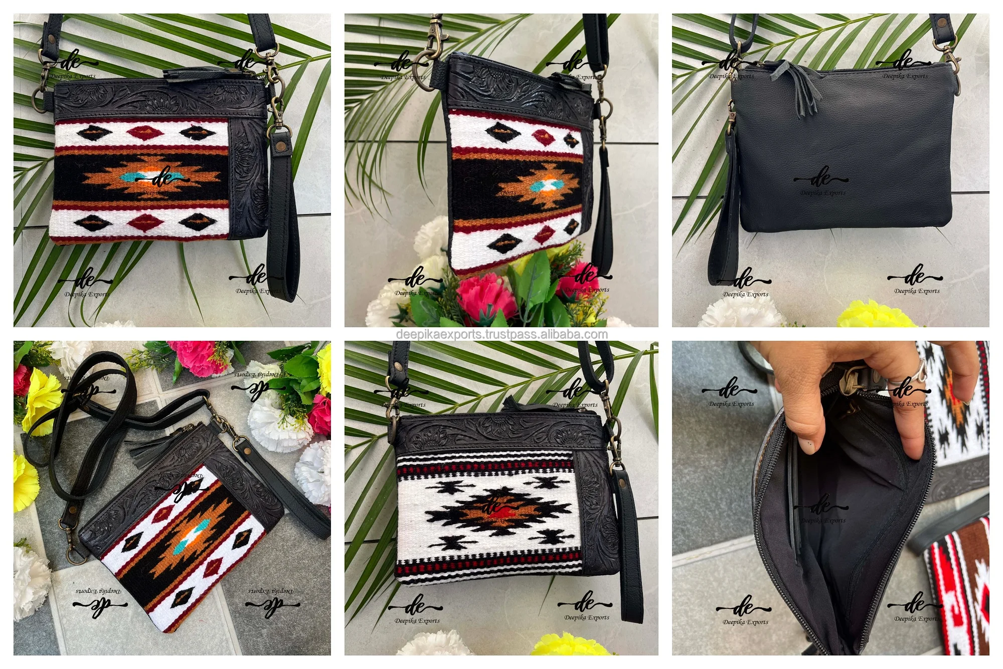 Hand Tooled Carving Handbag Jacquard Black Color Sling Bohemian Aztec ...