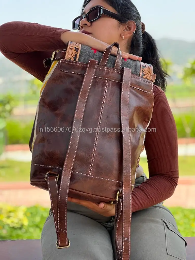 New Real Aztec Tooled Leather Backpack Navajo Saddle Blanket Western ...