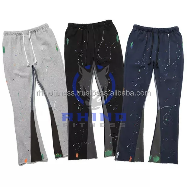 Custom Vintage Washed Distressed Acid Wash Stacked Flare Sweatpants ...