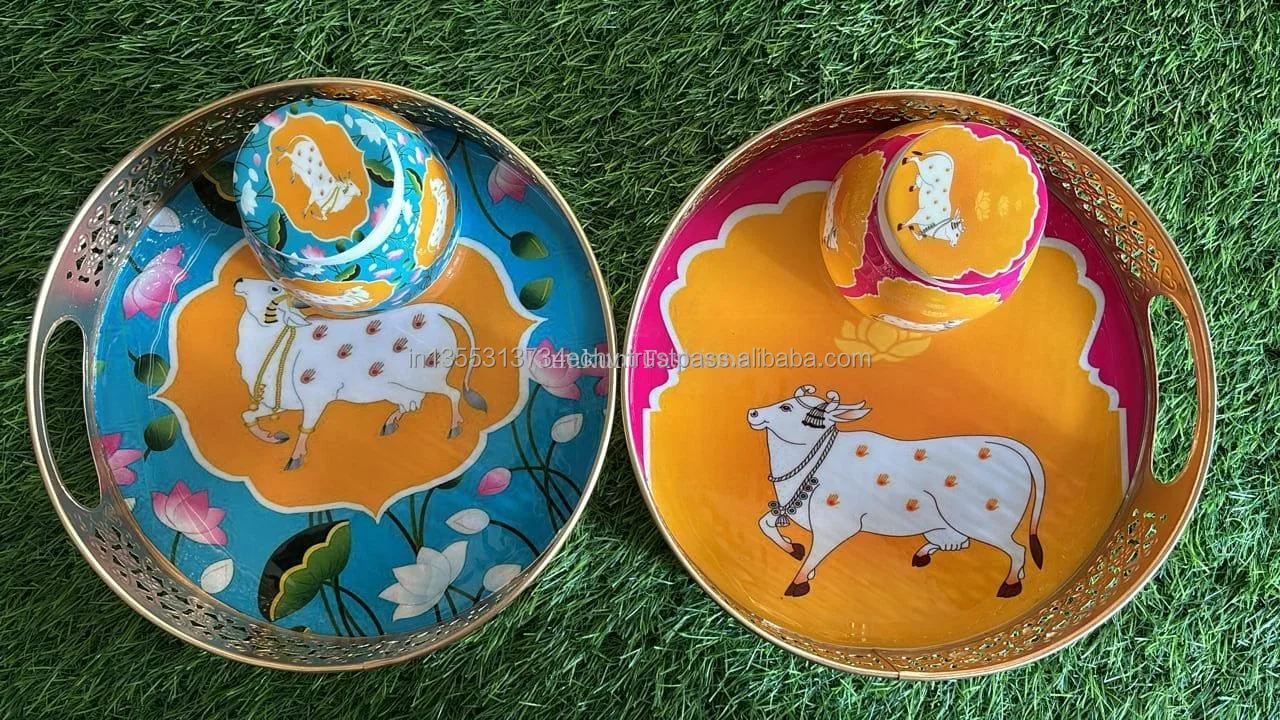 Enamel Print Pichwai Metal Trays - Perfect for All Occasions