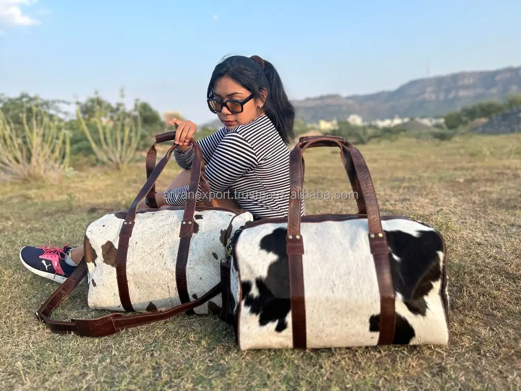 Travel Cowhide Hairon Luggage Bag Vintage Overnight Duffle Leather ...