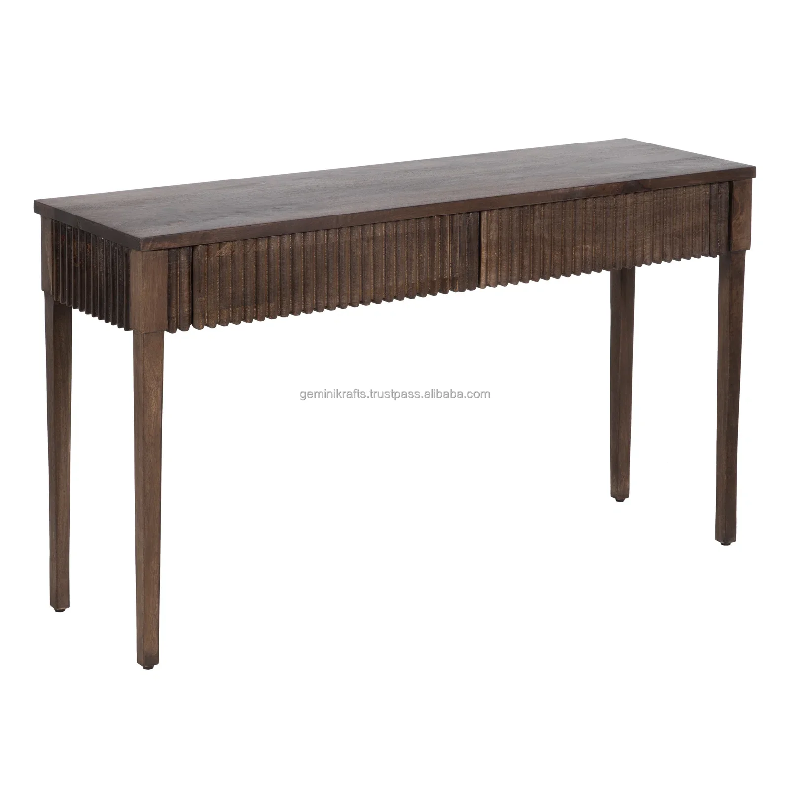Rustic Wide Solid Wood Console Table in Dark Brown Finish With Two ...