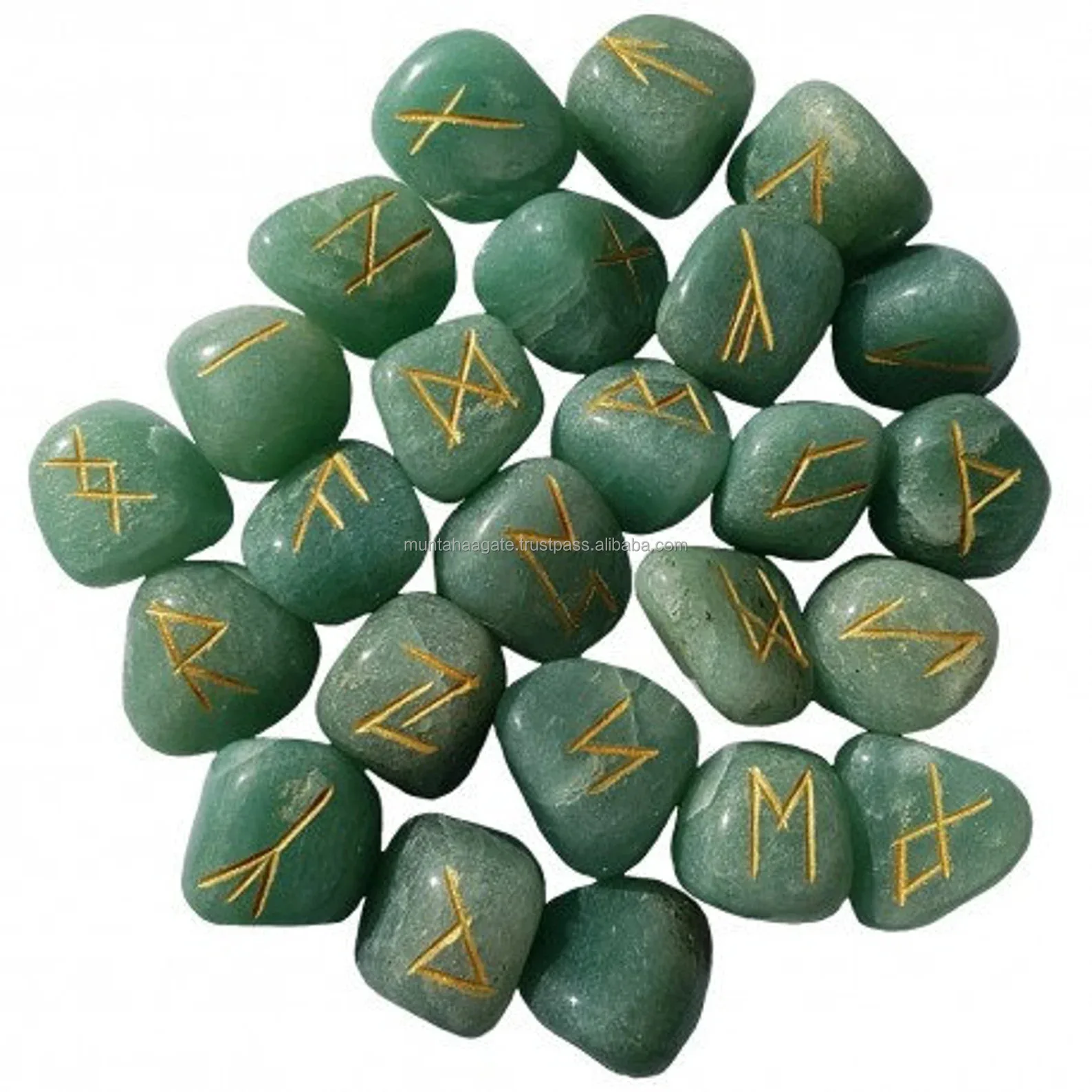 Beautiful Green Aventurine Rune Stone Set from Muntaha Agate