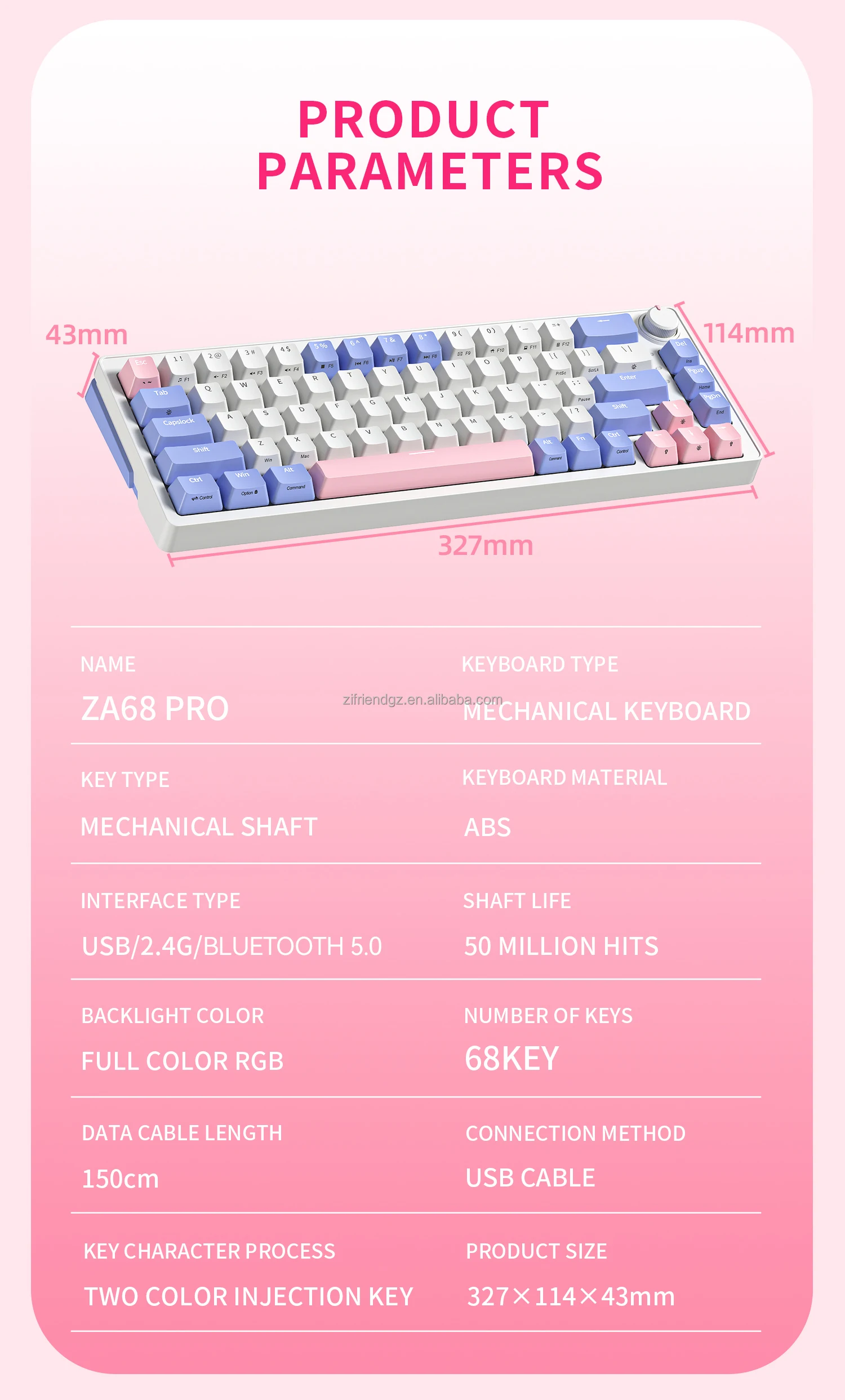 ZIFRIEND ZA68 Wireless 60% Mechanical Hot Swap RGB Gaming Keyboard ...