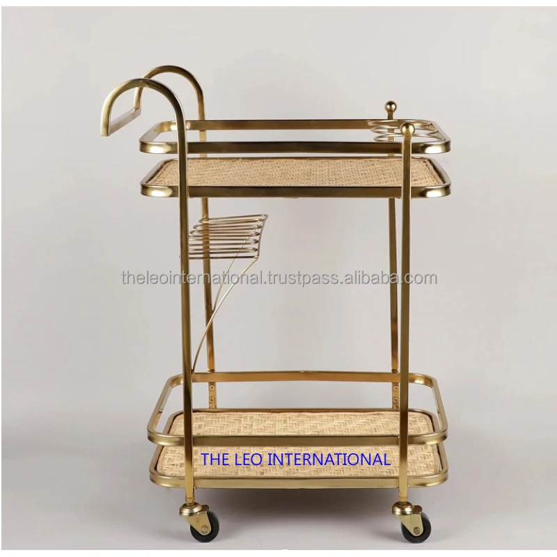 2022 Hotel Kitchen Gold Metal Mini Bar Trolley - Stylish & Functional