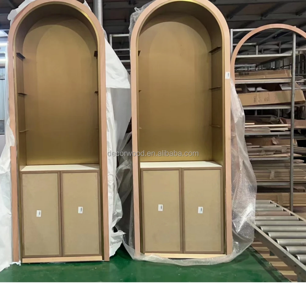 Italian Design Walnut Veneer Arched Door Kitchen Cabinet With 2pac ...