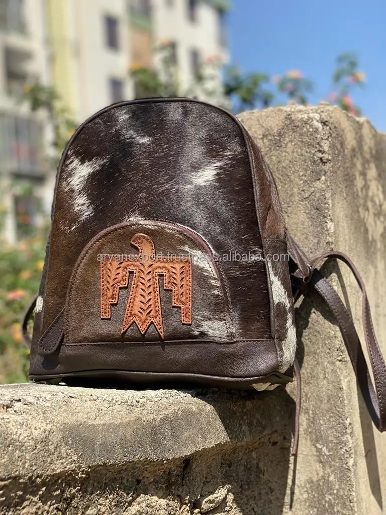 New Stylish Hot Fashion Hand Tooled Cowhide Fur Leather Backpack ...