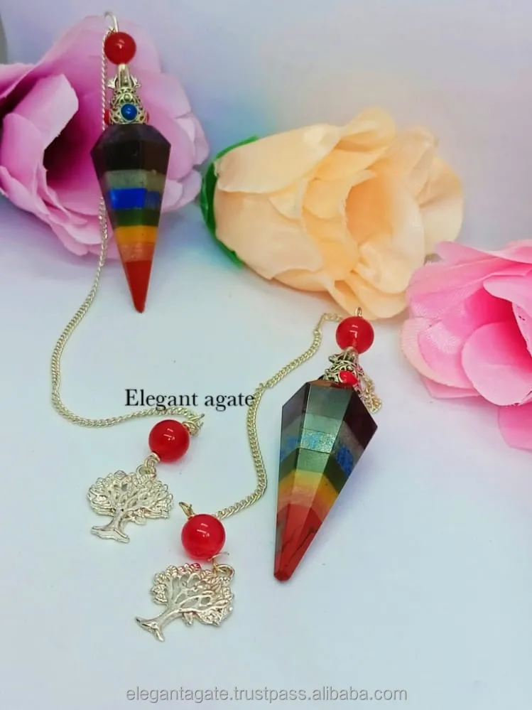 BEAUTIFUL SEVEN CHAKRA PENDULUM WITH TREE of LIFE CHAIN 7 CHAKRA ...