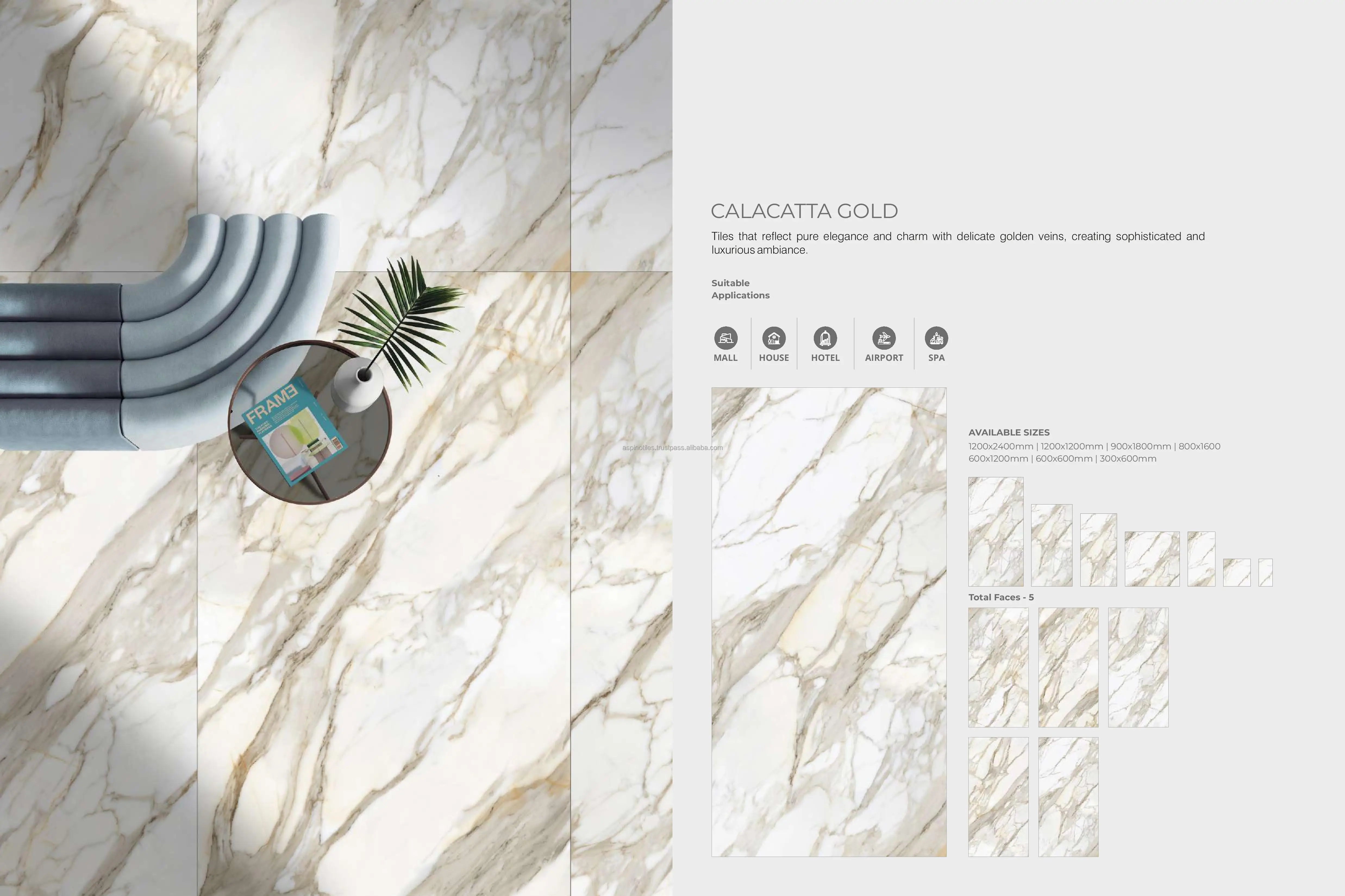48x96 Large Size Tiles for Floor - Porcelain with Marble Texture