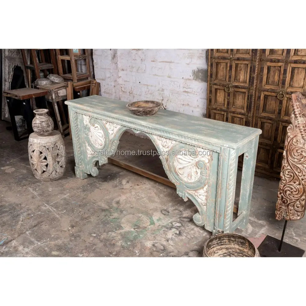 Handmade Indian Console Table - Rustic Finish & Adjustable