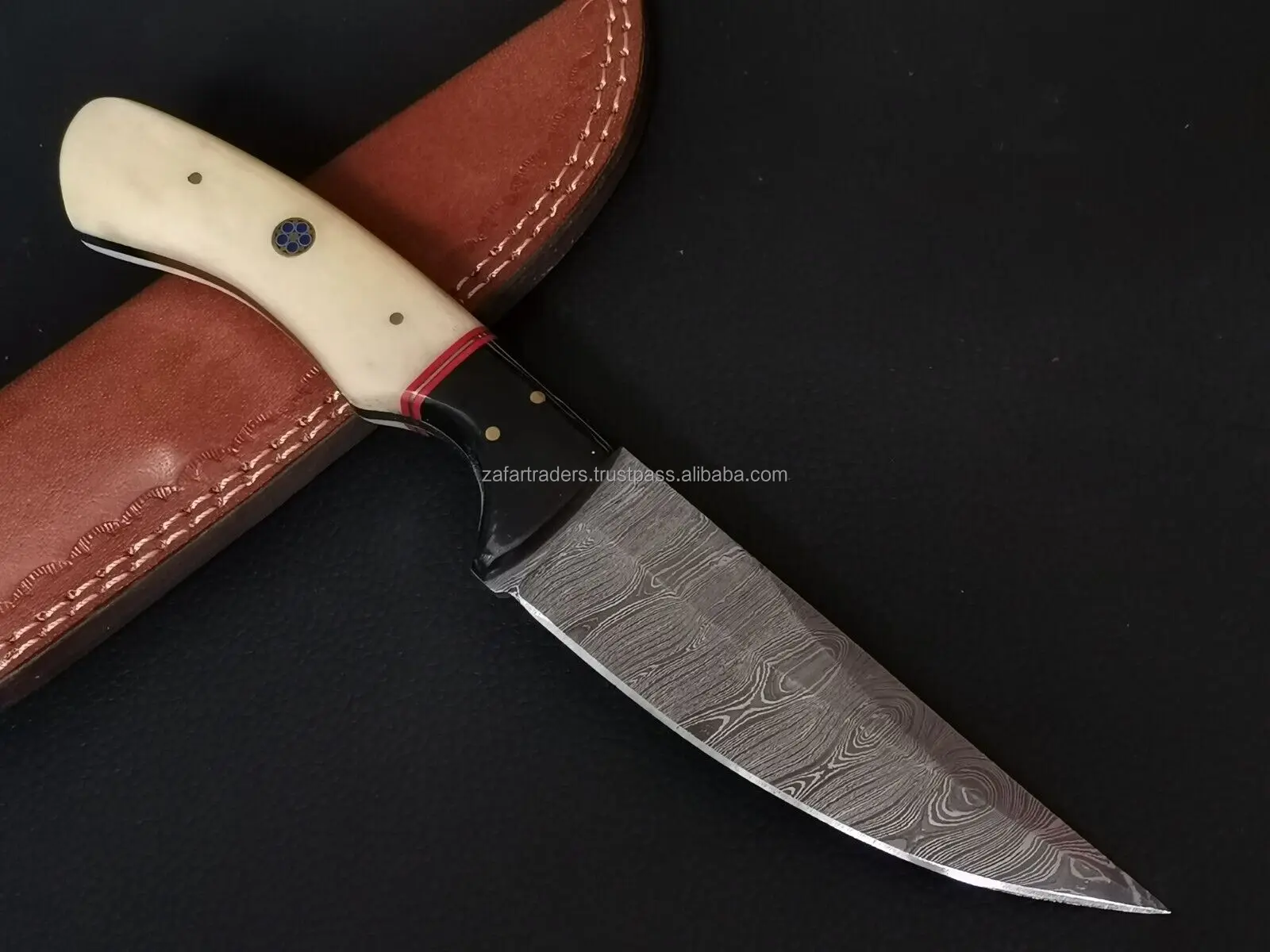 Custom Size Premium Quality Handmade Damascus Steel Hunting Knife Camel Bone Handle Skinner ...