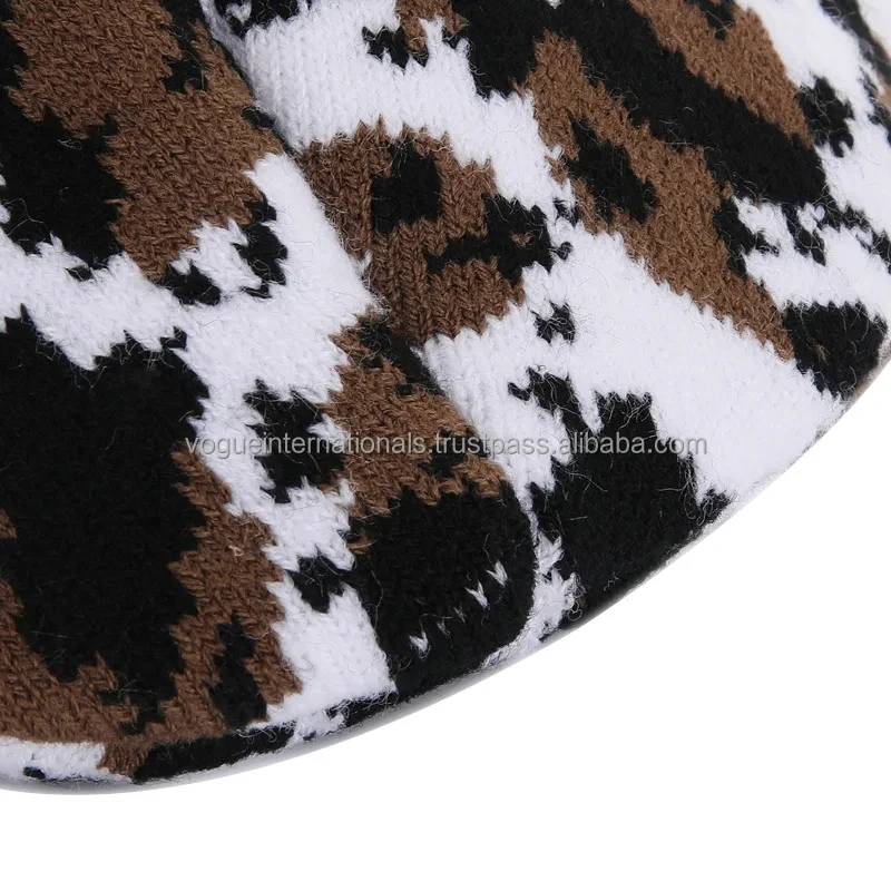 Latest Design Jacquard Woman Bonnet Cow Cuff Print Acrylic Rhinestone ...