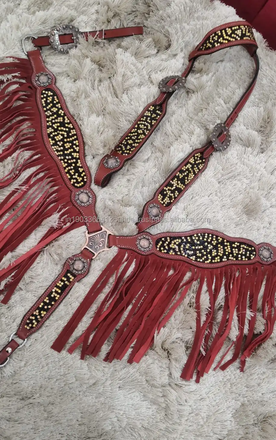 Red Bling Horse Leather Tack Set with Rhinestone Genuine Leather ...