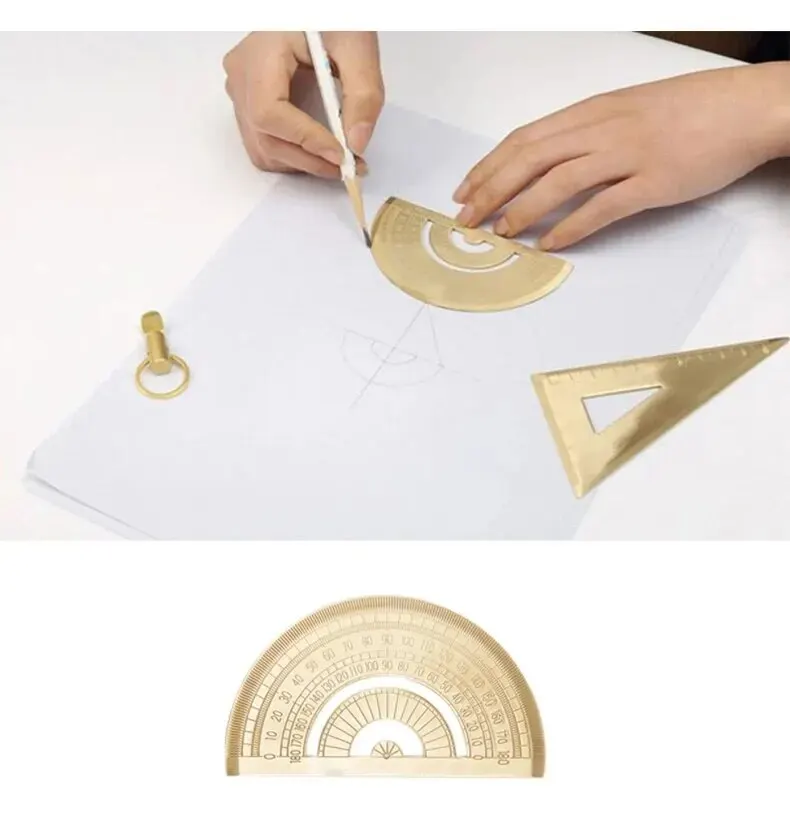 Brass Protractor Ruler Golden Retro Gauge Drawing Tool Creative ...