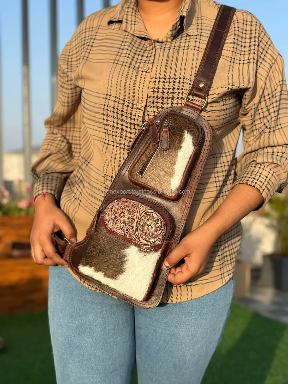 New Western Stylish Genuine Leather Women Chest Bag Hair On Tooled ...