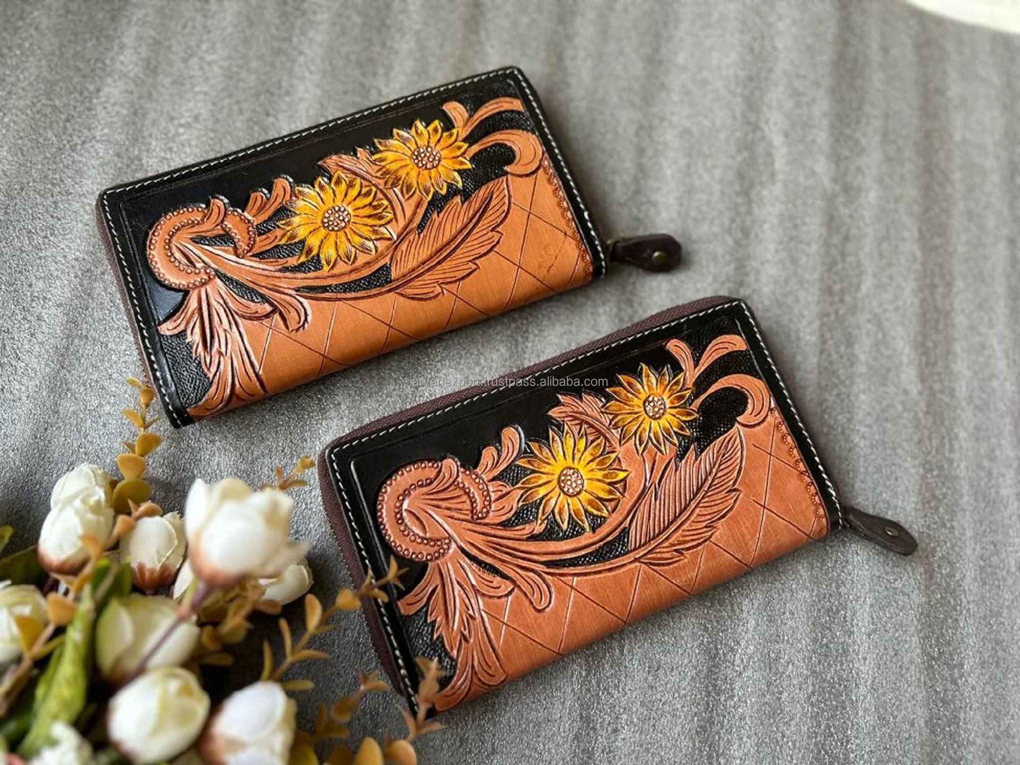 New Western Style Coloured Tooled Leather Clutch Women Designed Purse ...