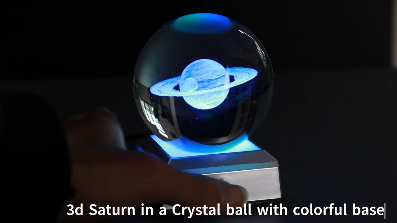 80mm 3d Saturn Solar System Glass Sphere Planet K9 3d Crystal Engraving ...