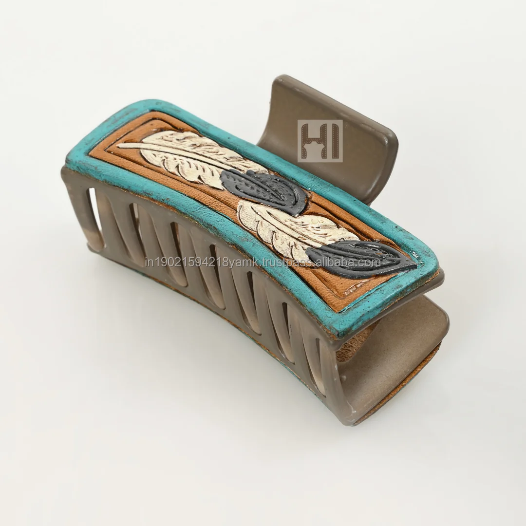 Western Design Cowhide Tooled Leather Claw Clip Hair Accessories ...