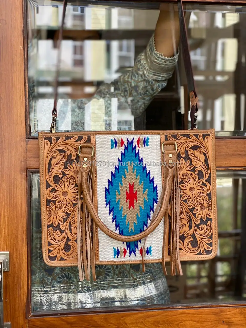 New Real Handmade Tooled Aztec Leather Fringe Tote Bags Women Stylish ...