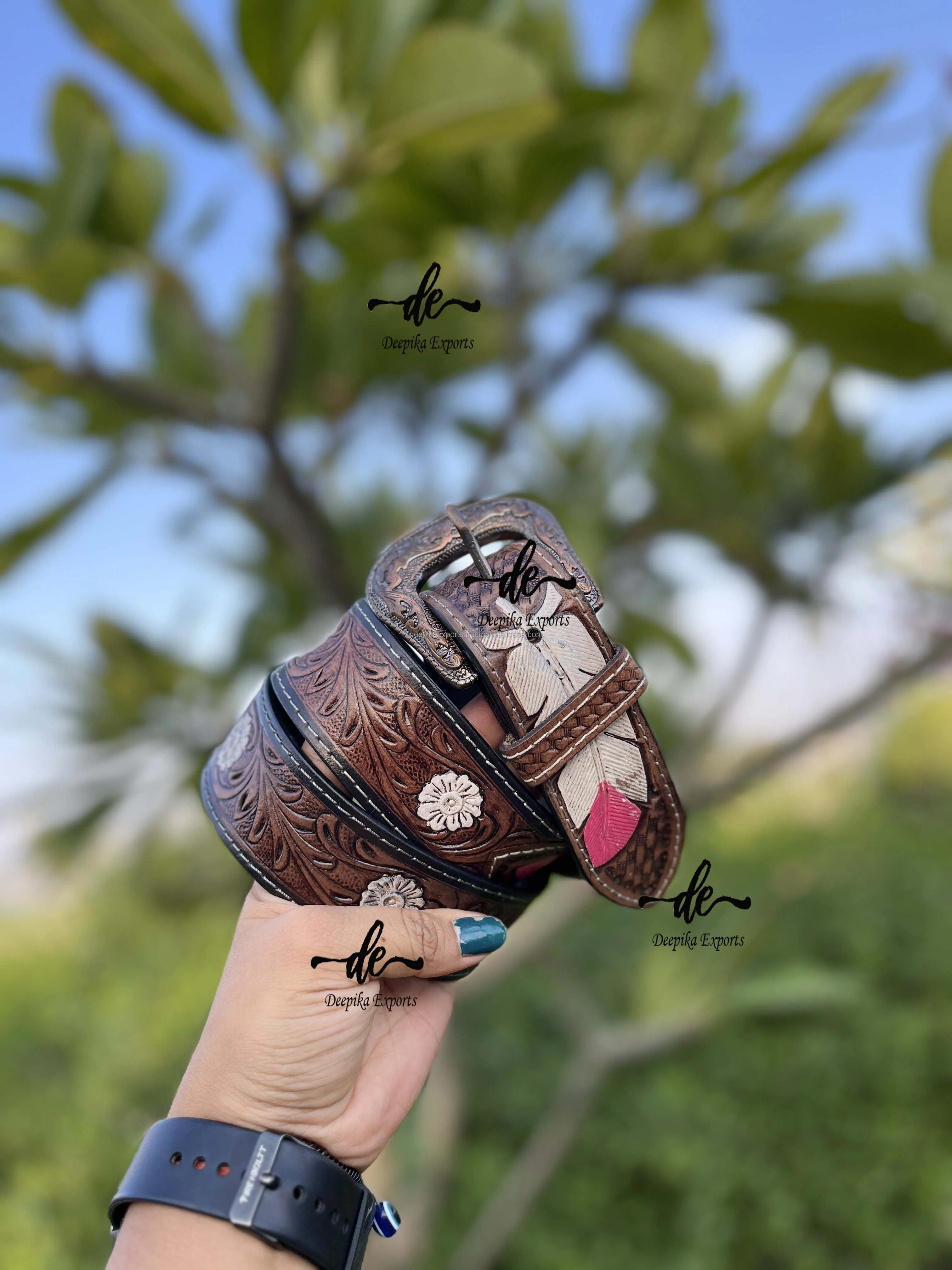 New Arrival Western Style Hand Tooled Carving Belts Stylish Flower ...