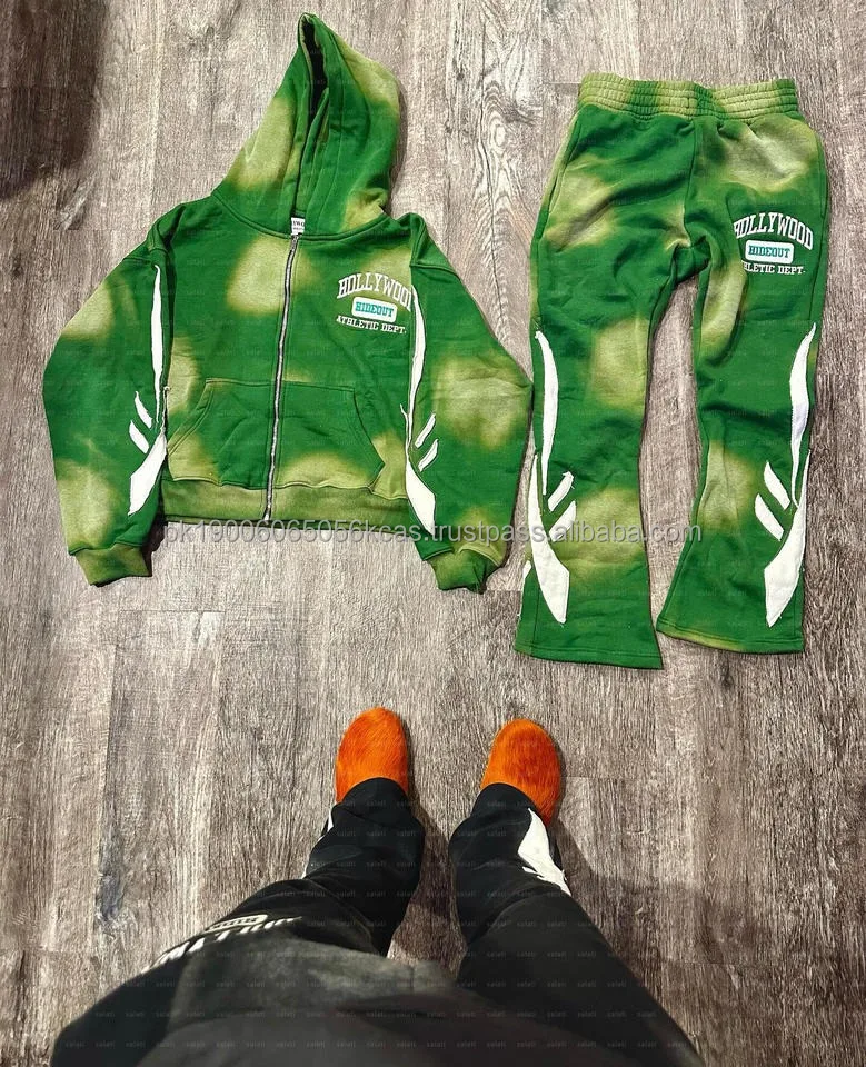 Custom Applique Patches Embroidery Jogger Tracksuit Men's Acid Wash Sun ...