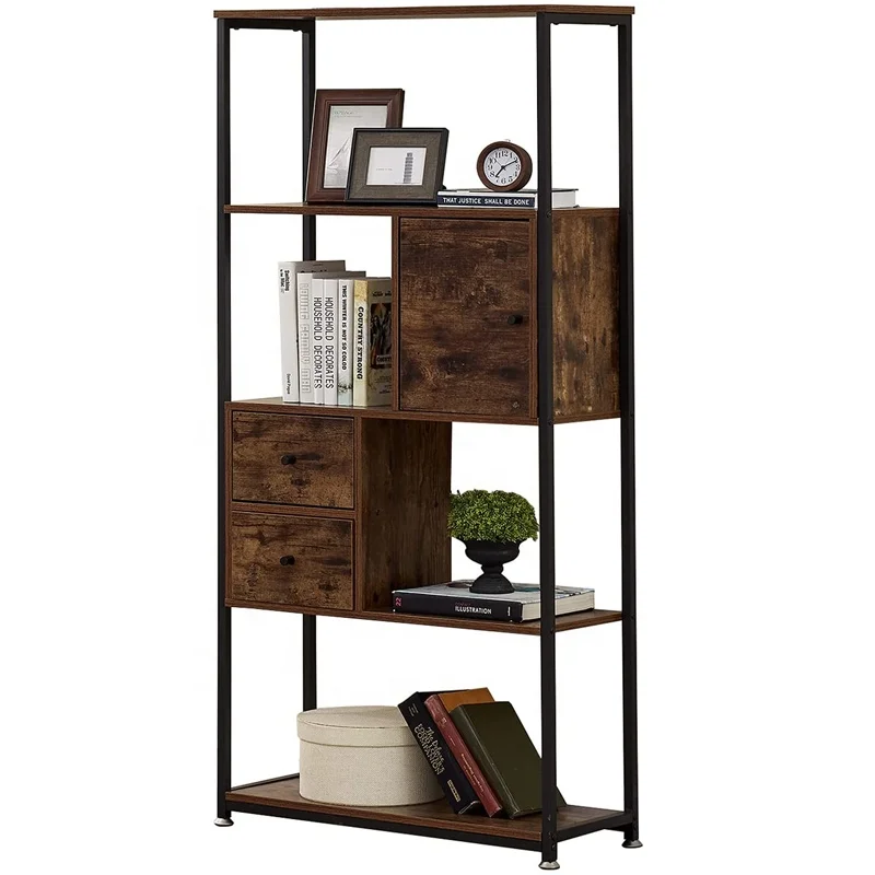 Modern Wooden Shelf Library Wall Bookcase With Drawers and Door ...