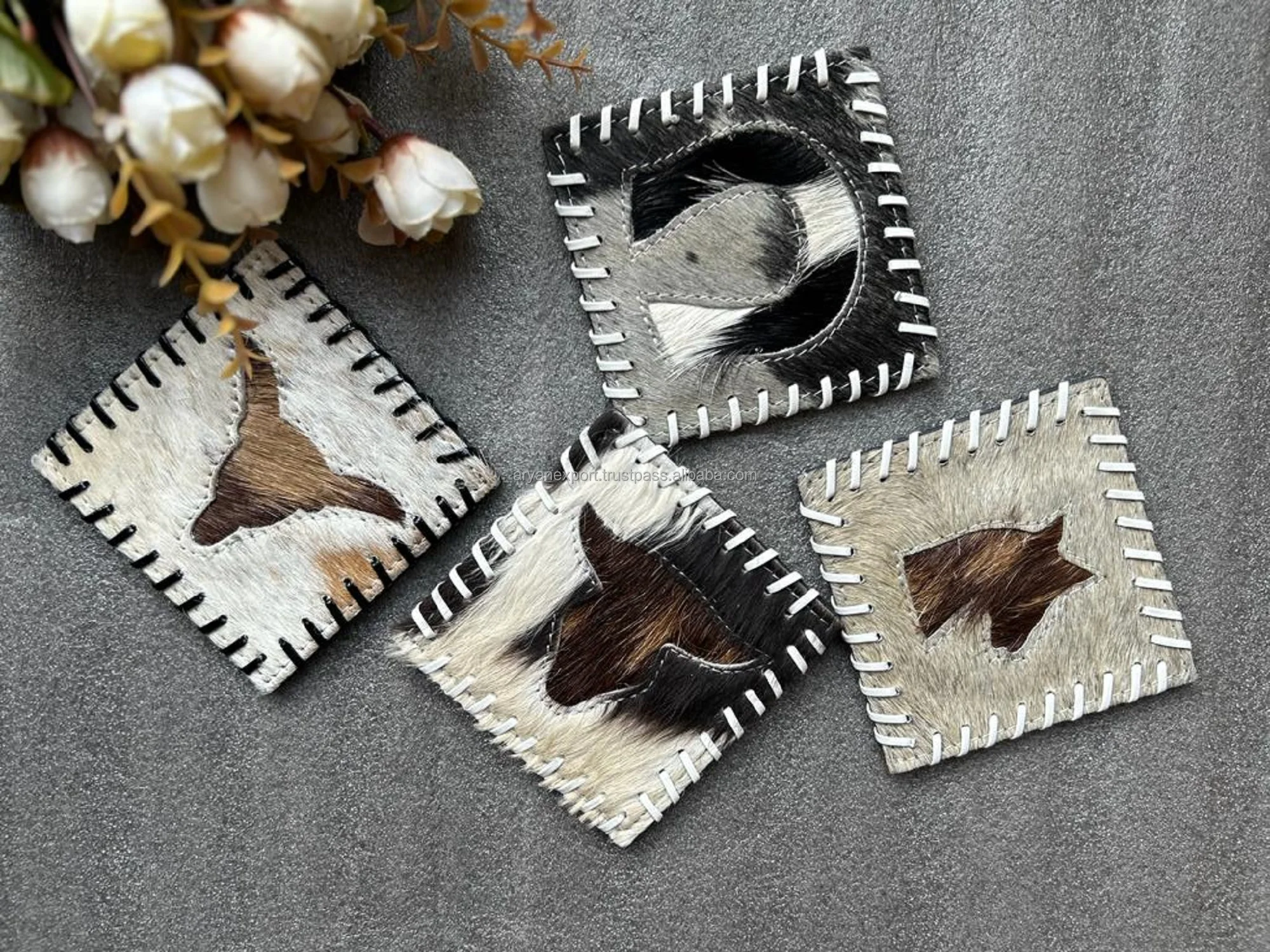 Real Handmade Hair On Hide Fur Leather Tea Coaster Coffee Tea Cup Mat ...