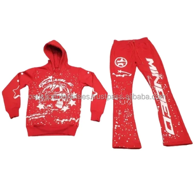 Custom Heavyweight 3d Puff Print 100% Cotton Tracksuits Flared ...